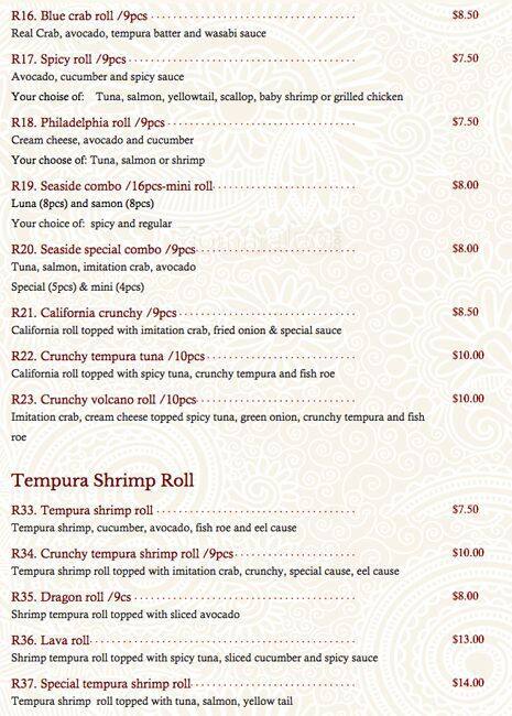 Menu at Sushi Win restaurant, Evergreen
