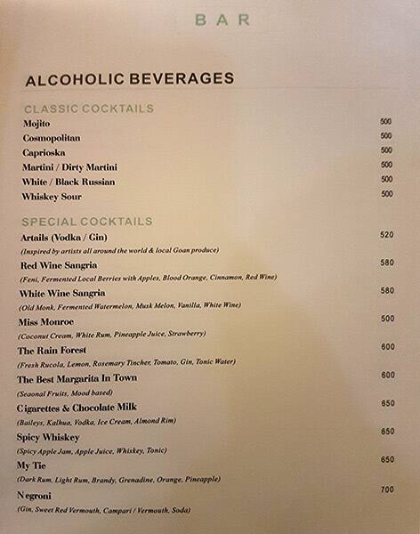 Menu at The Project Cafe, Arpora