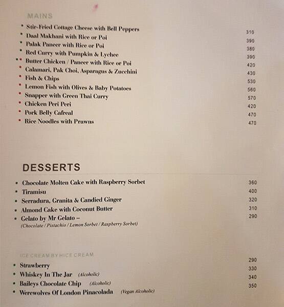 Menu at The Project Cafe, Arpora
