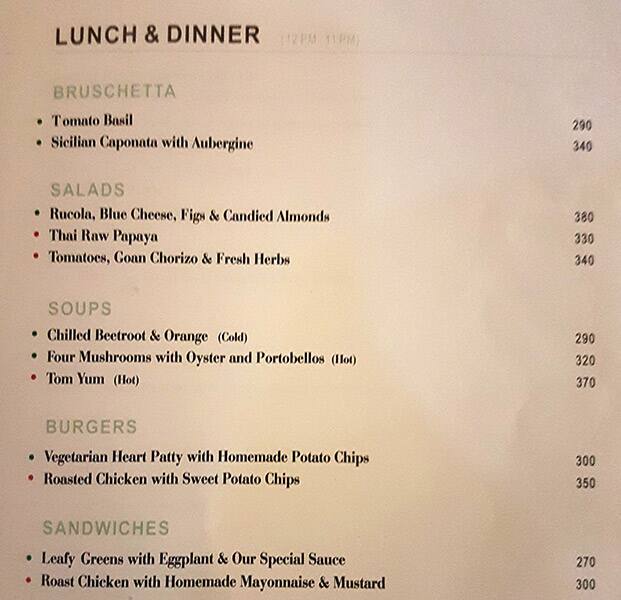 Menu at The Project Cafe, Arpora