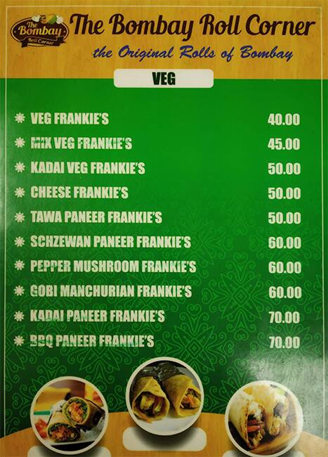 Menu at The Bombay Roll Corner, Chennai, Old 39