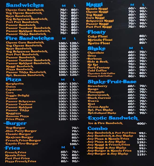 Menu of Ice & Fire, Gandhibagh, Nagpur