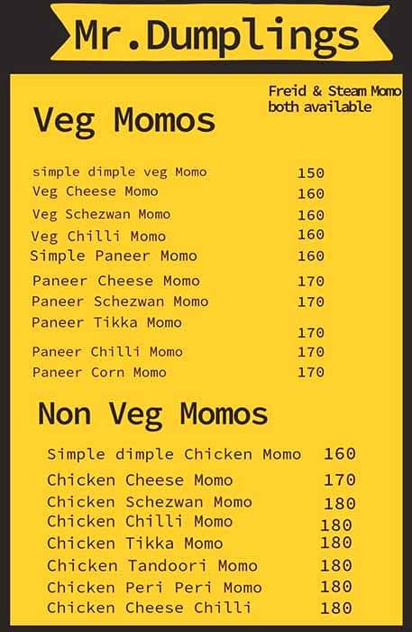 Menu of Mr. Dumplings, Andheri East, Mumbai