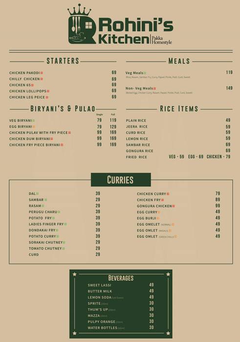 Menu of Rohini's Kitchen, Kondapur, Hyderabad