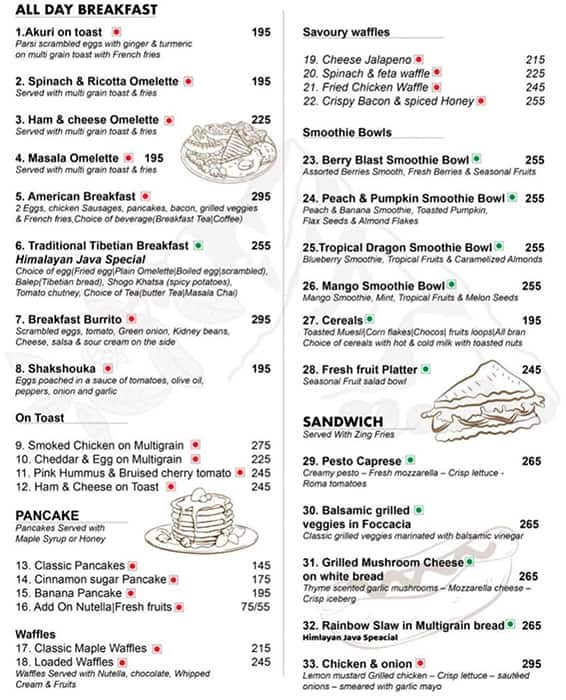 Menu of Himalayan Java Coffee, Majnu ka Tila, New Delhi