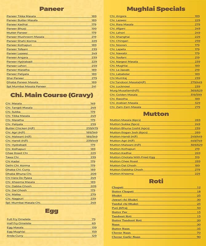 Menu of Mumbai Masala Restaurant, Chembur, Mumbai