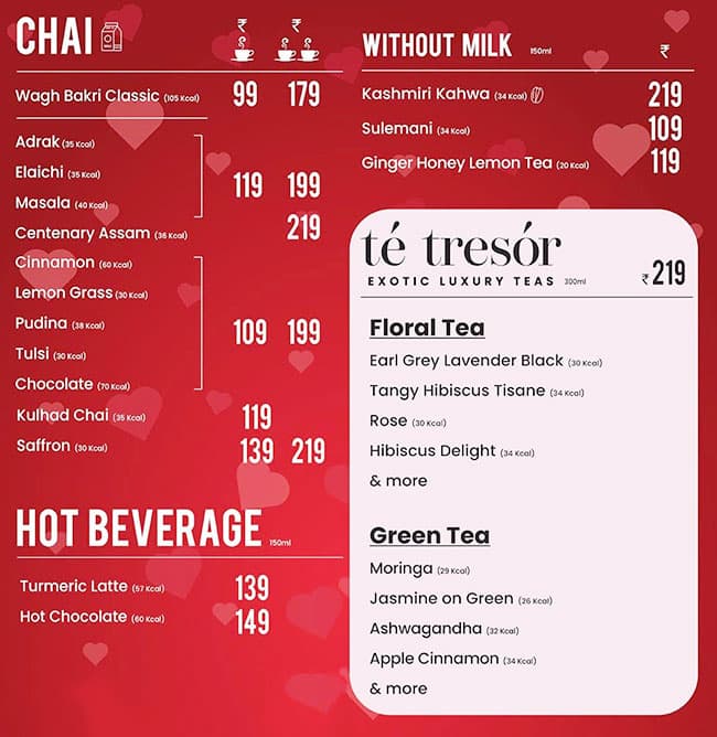 Menu of Wagh Bakri Tea Lounge, Adalaj, Ahmedabad