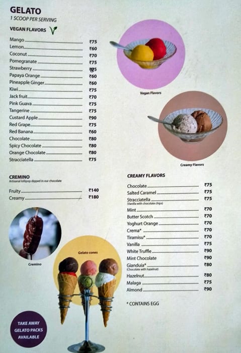 Menu at Gelato Factory, Puducherry