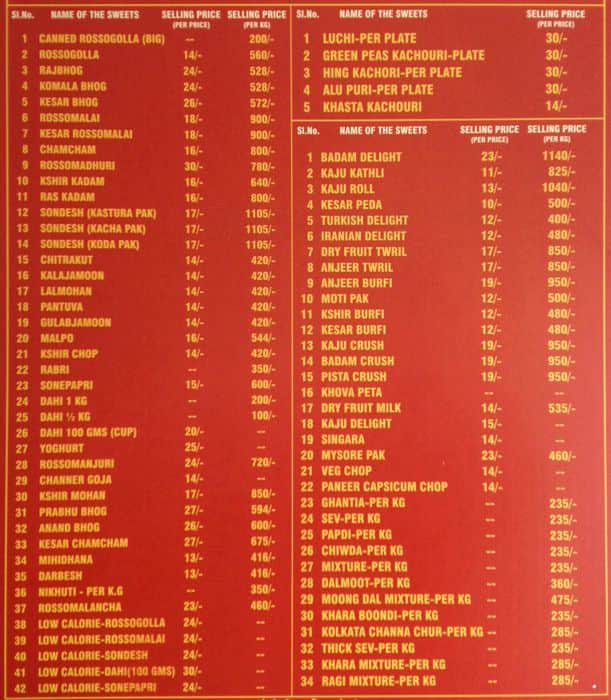 Menu at KC Das, Bengaluru, 63