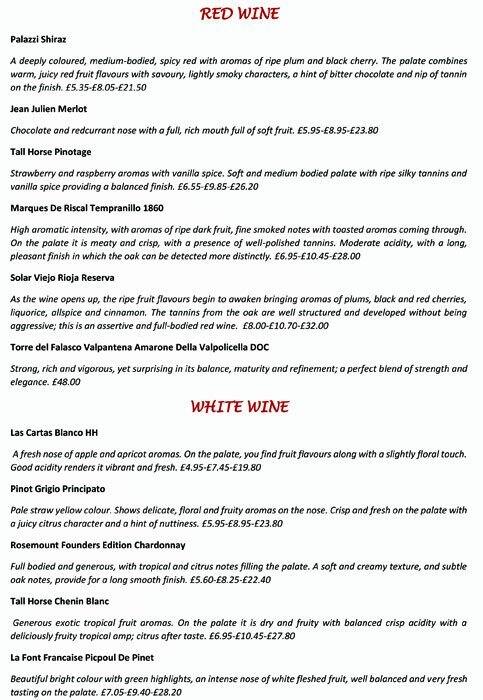 Menu at Checkmate Bar, London