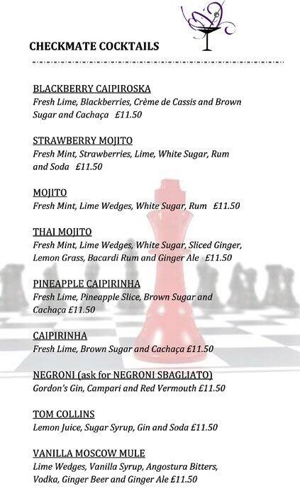 Menu at Checkmate Bar, London