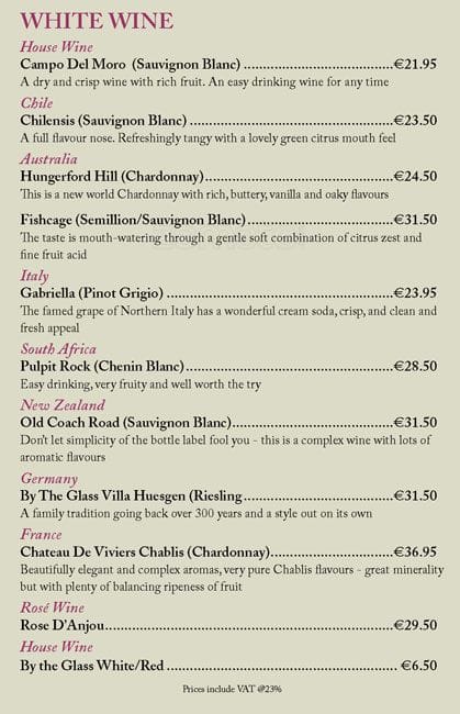 Menu at Citywest Hotel restaurant, Saggart