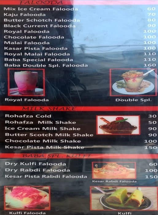 Baba Falooda Menu, Menu for Baba Falooda, Mahim, Mumbai - Zomato