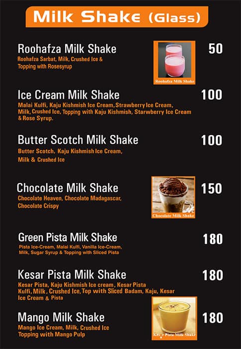 Menu at Baba Falooda, Mumbai, 1-2