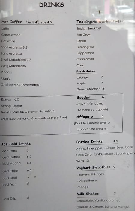 Menu at 95 Espresso restaurant, Saint Kilda