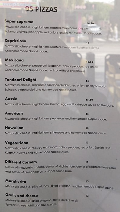 Menu at 95 Espresso restaurant, Saint Kilda
