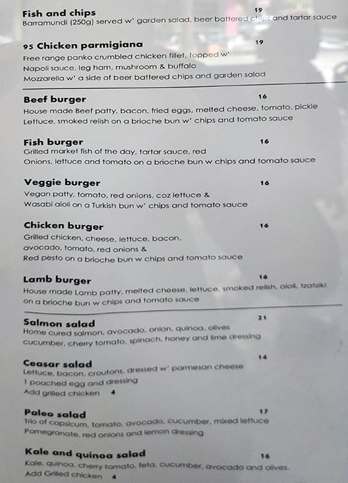 Menu at 95 Espresso restaurant, Saint Kilda
