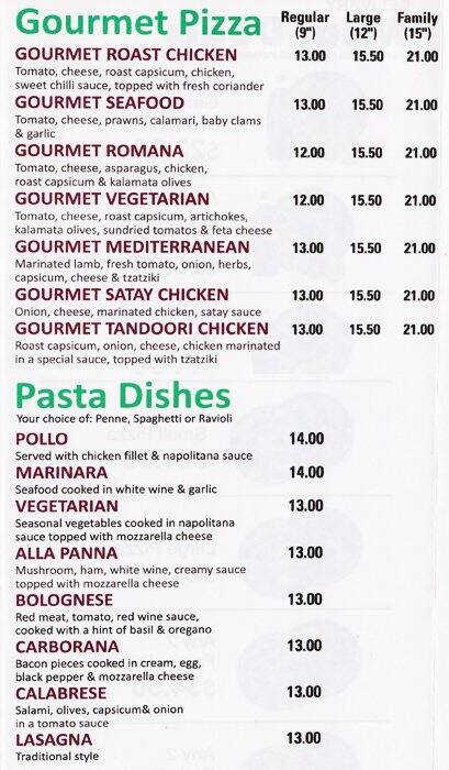Menu at Zero Pizzeria, Maylands