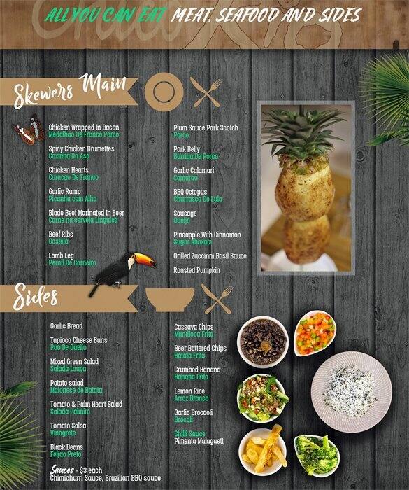 Menu at Chico Rio restaurant, Townsville