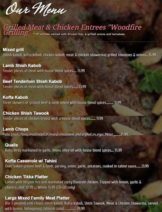 Menu at Sayad Mediterranean Grill restaurant, Houston
