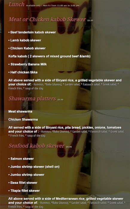 Menu at Sayad Mediterranean Grill restaurant, Houston