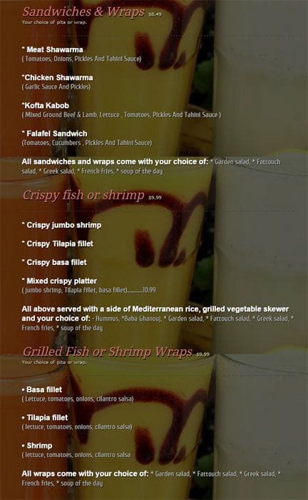 Menu at Sayad Mediterranean Grill restaurant, Houston