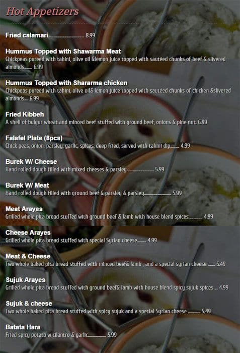 Menu at Sayad Mediterranean Grill restaurant, Houston