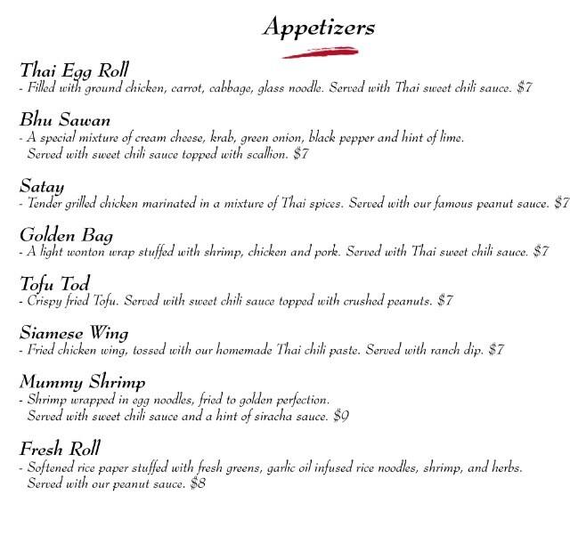 Menu at Tara Thai Cuisine restaurant, El Paso, N Mesa St