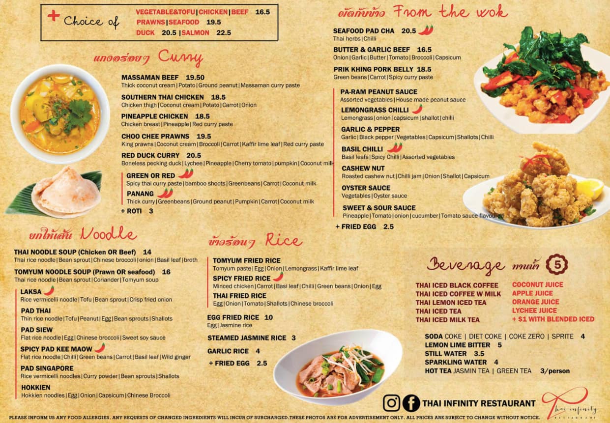 Menu at Thai Infinity Restaurant, Gledswood Hills