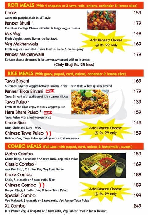Menu at Metro Tawa, Mumbai, Amrutwar Building