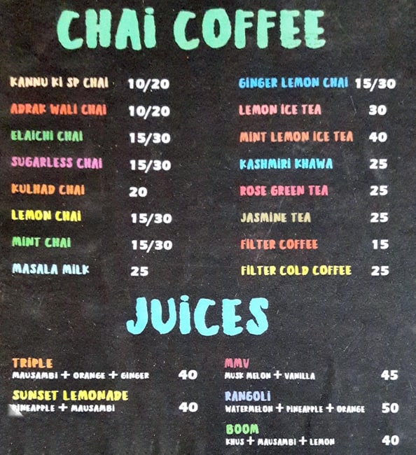 Menu of Kannu Ki Chai, Yerawada, Pune
