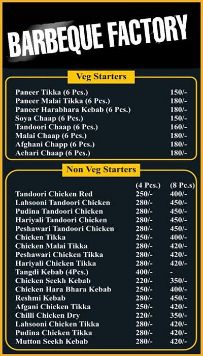 Menu at Barbeque Factory, Jaipur