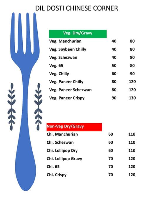Menu of Dil Dosti Chinese Corner, Badlapur, Thane