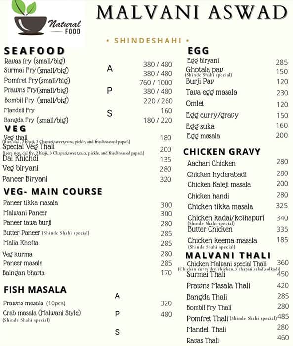Menu of Shinde Shahi, Powai, Mumbai