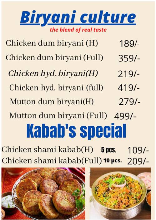 Menu of Biryani Culture, Chinchwad, Pune