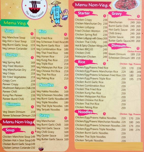 Menu of Oriento The Asian Cuisine, Panch Pakhadi, Thane West, Thane