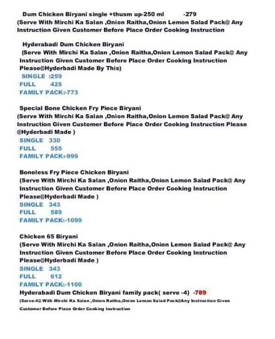 Menu of Hyderabadi Kitchen, Nizampet, Hyderabad