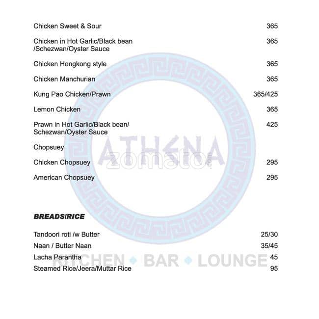 Menu at Athena, Gurugram, F Block Road
