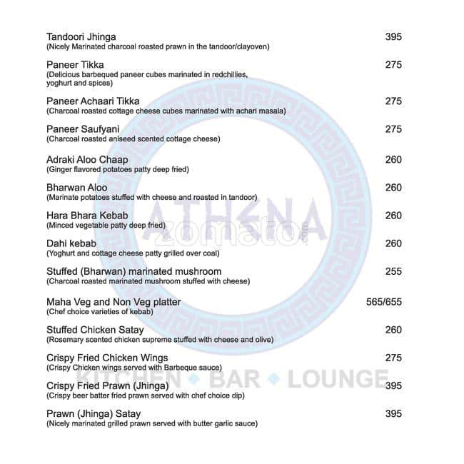 Menu at Athena, Gurugram, F Block Road