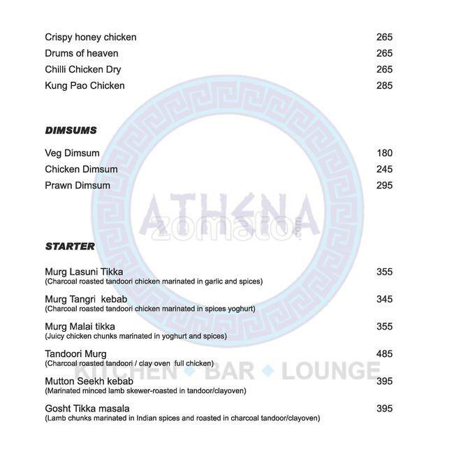 Menu at Athena, Gurugram, F Block Road