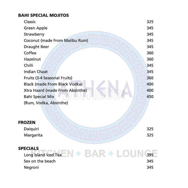 Menu at Athena, Gurugram, F Block Road