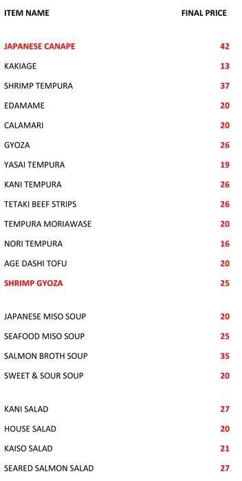 Fresh Way menu, Menu restauracji Fresh Way, Tourist Club Area (Al ...