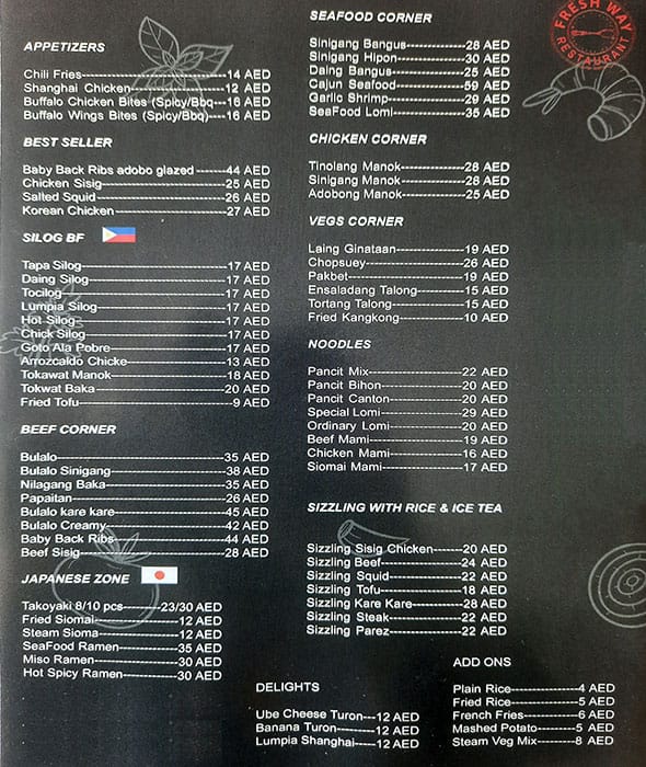 Menu of Fresh Way, Tourist Club Area (Al Zahiyah), Abu Dhabi