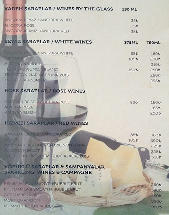 Menu at Lobby Bar - İstanbul Gönen Hotel, Istanbul