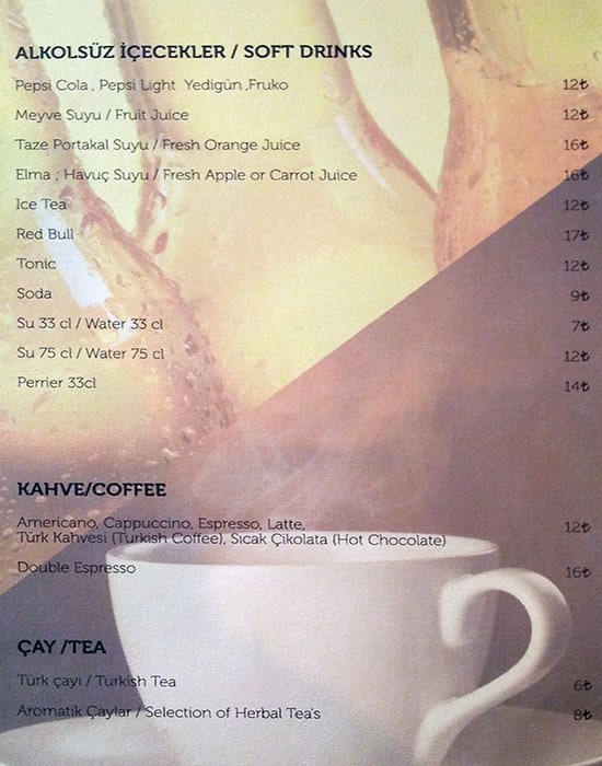 Menu at Lobby Bar - İstanbul Gönen Hotel, Istanbul