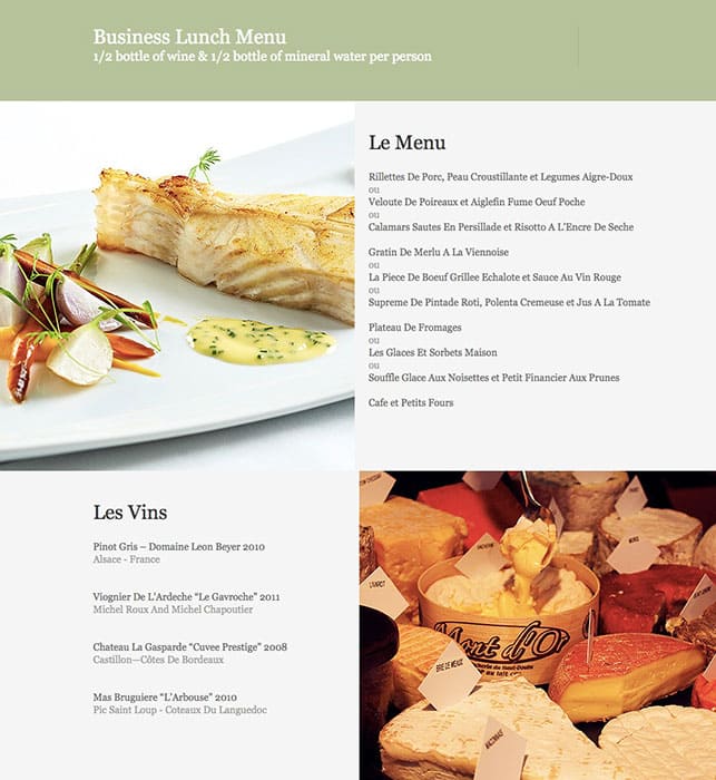 Menu at Le Gavroche restaurant, London