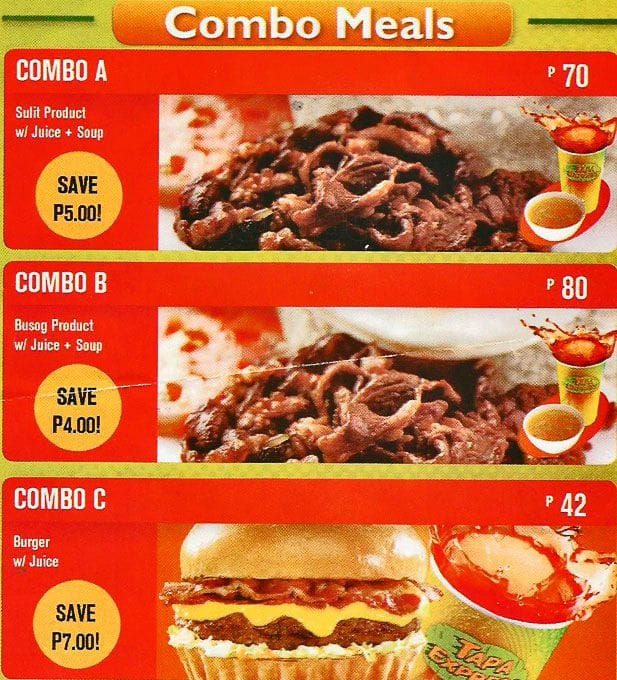 Menu at Tapa Express restaurant, Quezon City