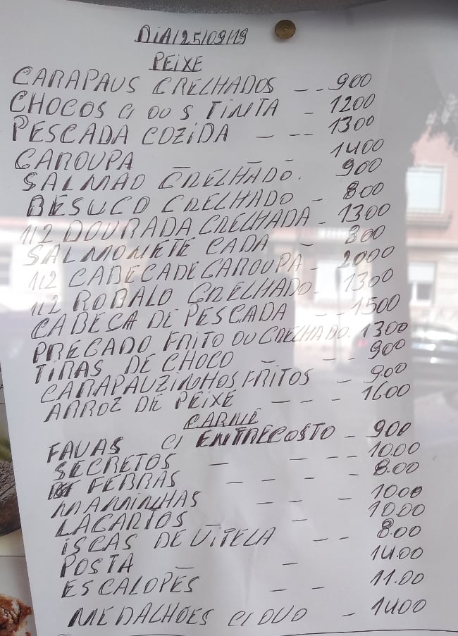 Menu at O Sem Nome restaurant, Lisbon