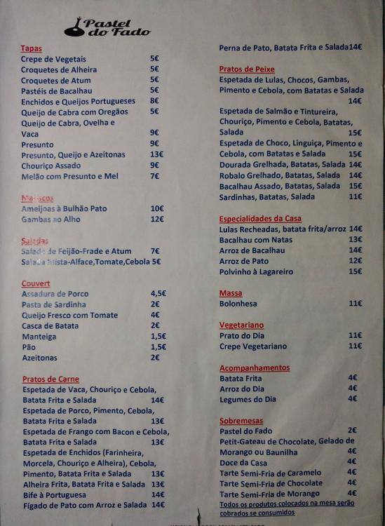 Pastel do Fado Menu, Menu de Pastel do Fado, Alfama, Lisboa - Zomato ...