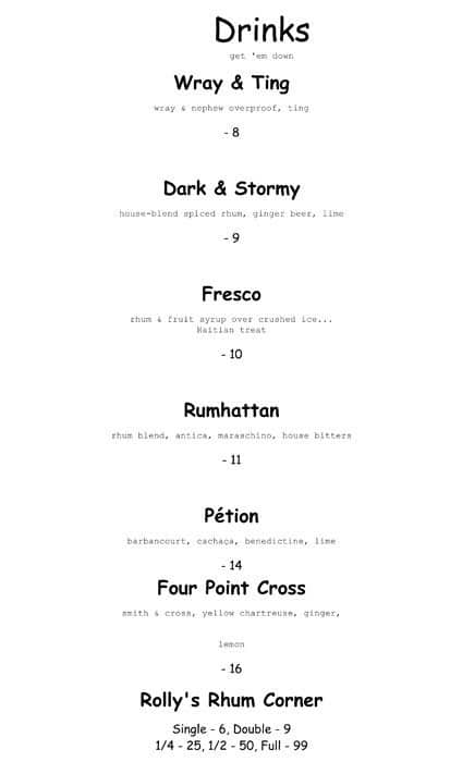 Menu at Rhum Corner pub & bar, Toronto, 926 Dundas St W